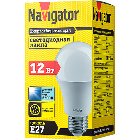 Лампа Navigator : 82 463 NLLB-A60-12-230-6.5K-E27 купить в Минске